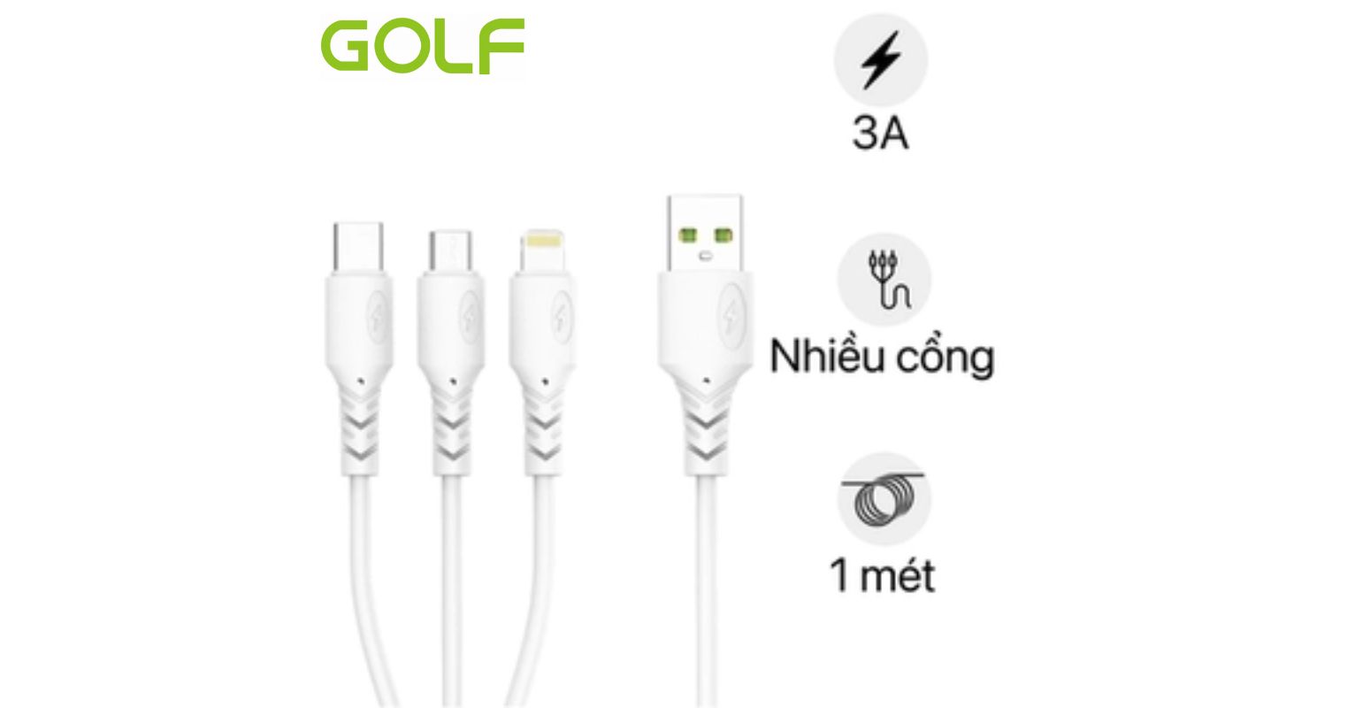 Cáp Golf 3 In 1 Sạc Nhanh 3A GC-85 Dài 1m chính hãng | Lấy liền