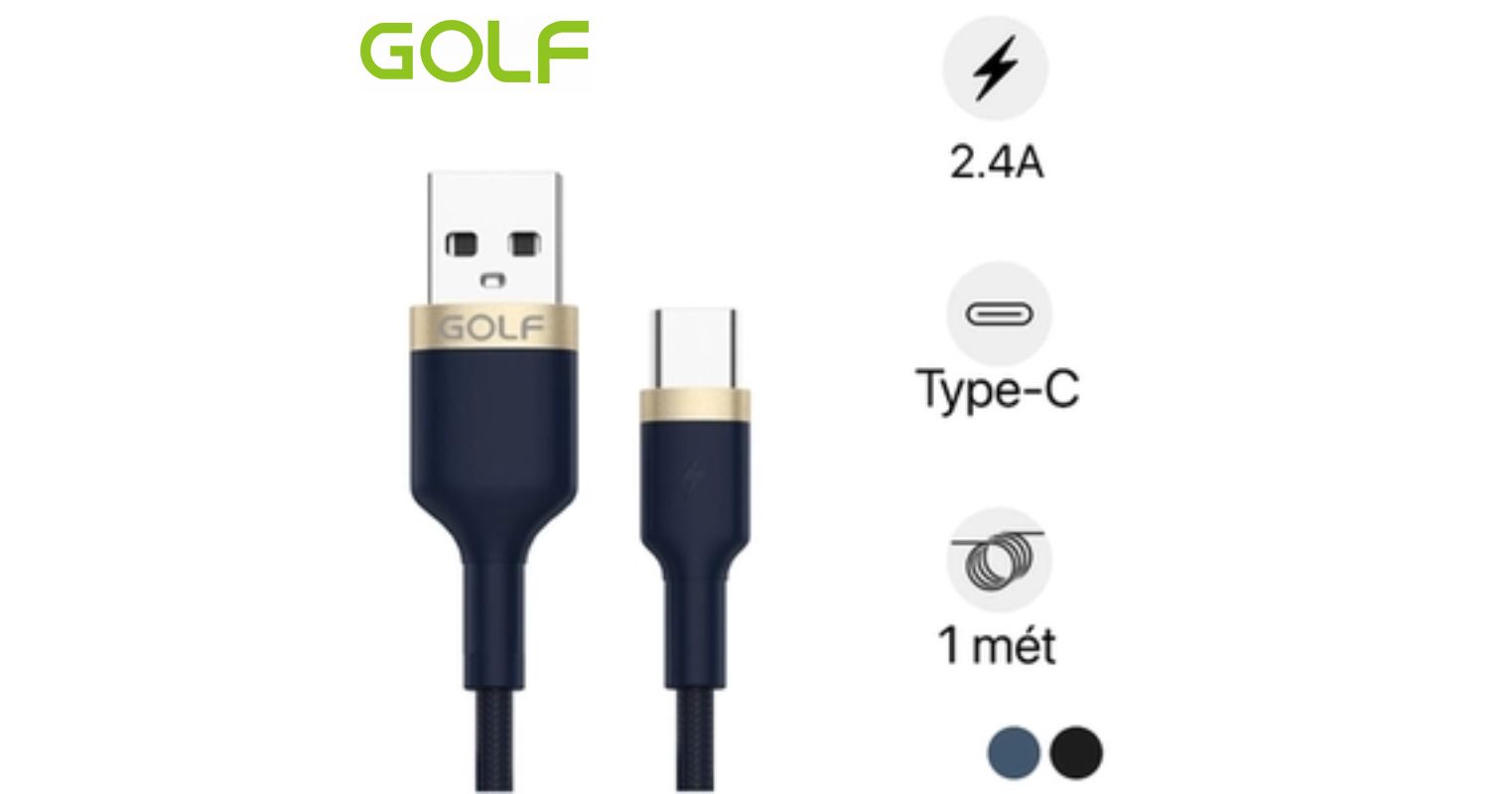 Cáp Golf USB-C Sạc Nhanh 3A GC-71T Dây Dù Dài 1m chính hãng | Lấy liền