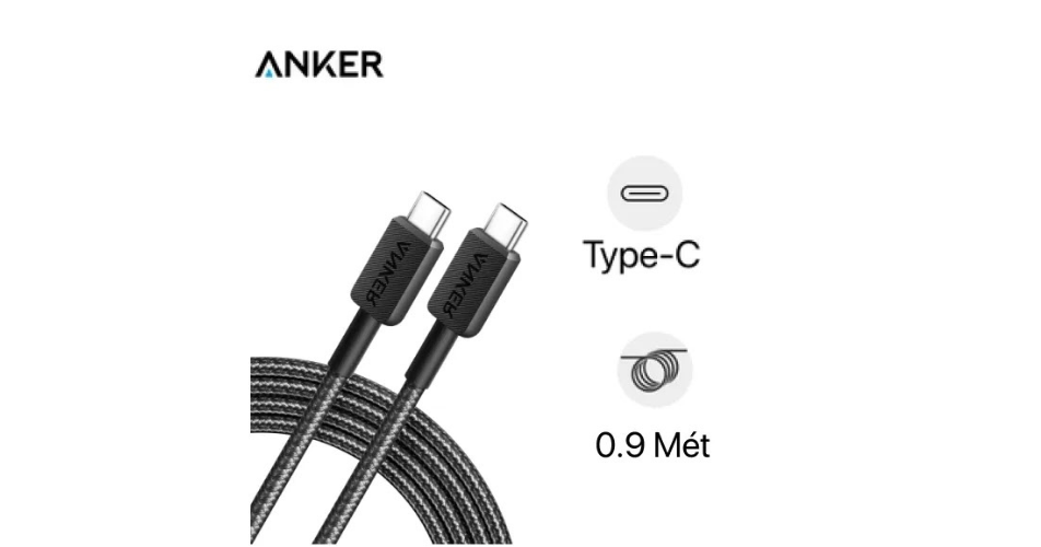 Cáp sạc Anker 322 USB-C to USB-C 0.9m Nylon A81F5H11 chính hãng | Lấy liền