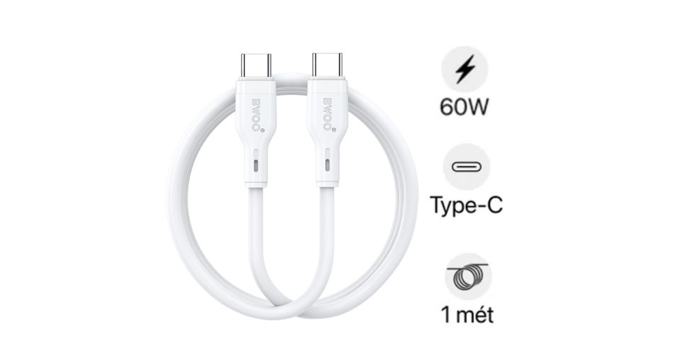 Cáp sạc nhanh BWOO Type-C to Type-C 60W X286C-C dài 1M chính hãng | Lấy ...