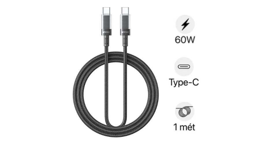 Cáp sạc nhanh BWOO Type-C to Type-C 60W X287C-C dài 1M chính hãng | Lấy ...