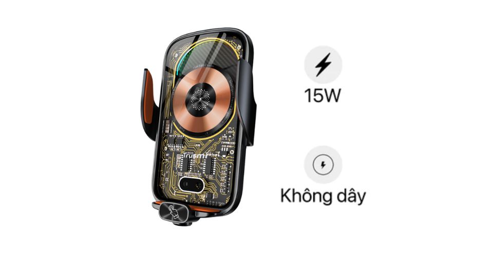 Sạc ô tô Trusmi không dây 15w kết hợp giá đỡ CC07 chính hãng | Lấy liền