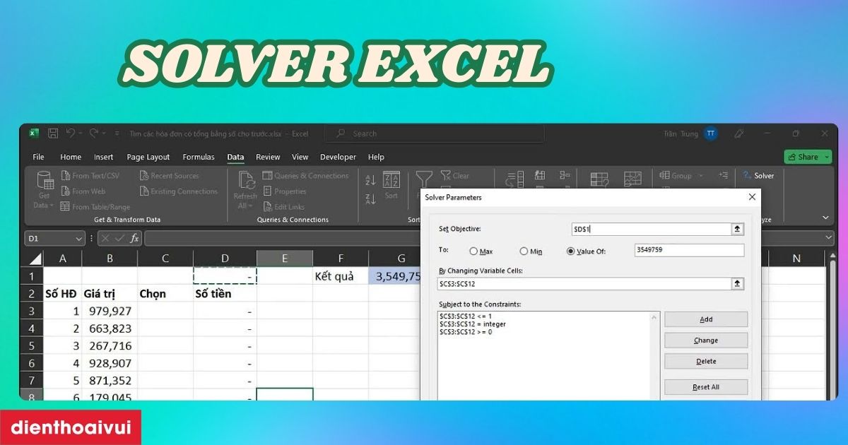Hướng dẫn sử dụng Solver trong Excel và ví dụ cụ thể 2025